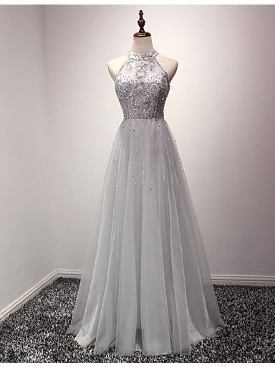Gray Prom Dresses,prom Dress,prom Gowns,tulle Long Prom Dress With ...