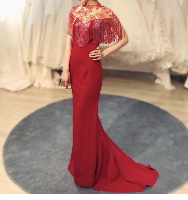 High Quality Bridal Dress, Small Bridal Mermaid Prom Dress, Red Tilted ...