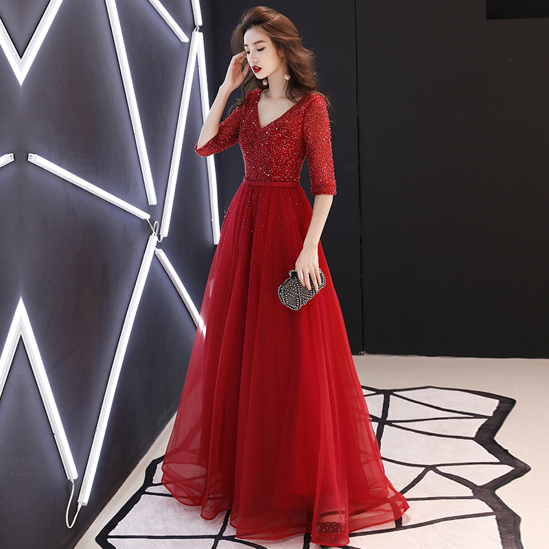 Red Evening Dress, Half Sleeve Party Dress,backless Prom Dress With ...