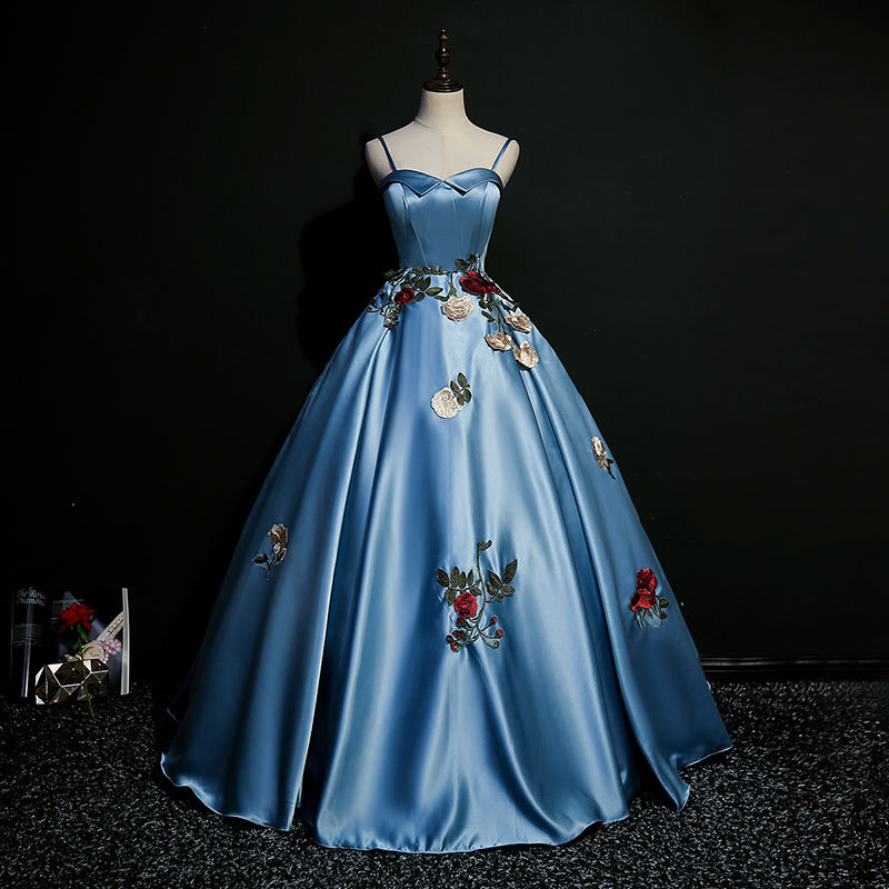 Sexy, Suspenders, Color Gauze Bouffant Dress, Embroidered Evening Dress ...