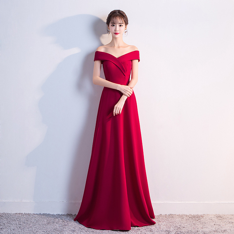 Floor Length Prom Gown, Off Shoulder Evening Dress, Simple Satin Formal ...