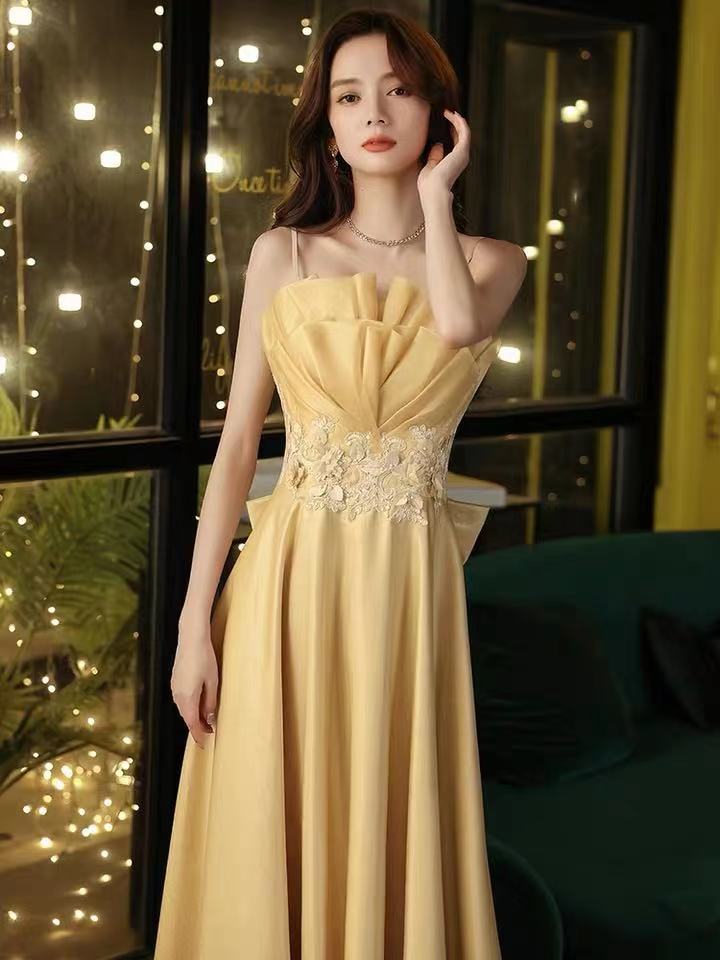 Yellow Party Dress,spaghetti Straps Evening Dress,backless Long Prom ...