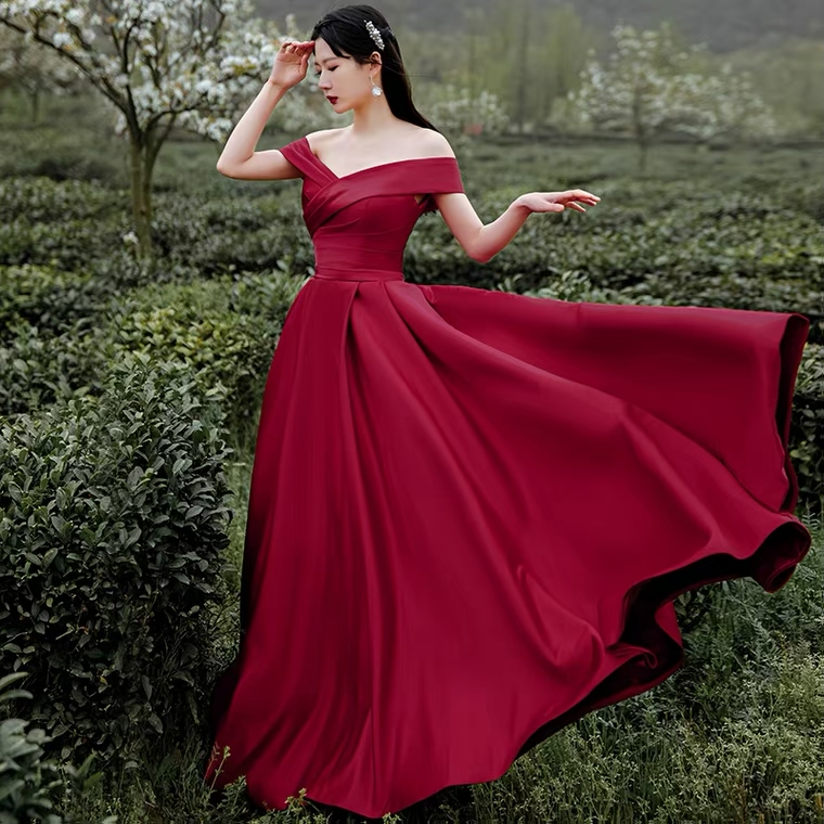 Off Shoulder Prom Dress,v-neck Party Dress,simple Red Dress,custom Made ...