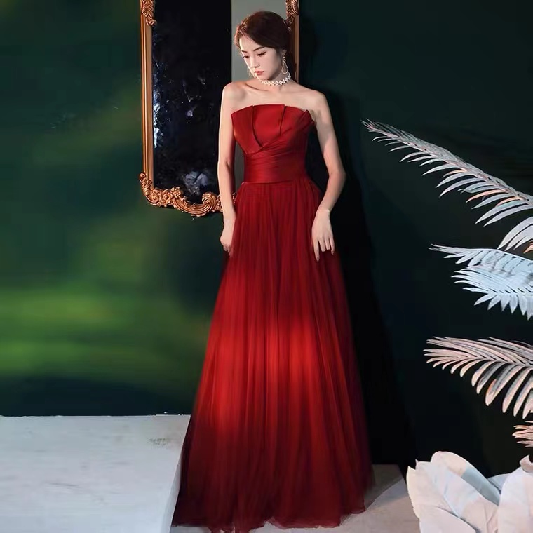 Red Evening Dress, Modern Party Dress, Strapless Prom Dress,custom Made ...
