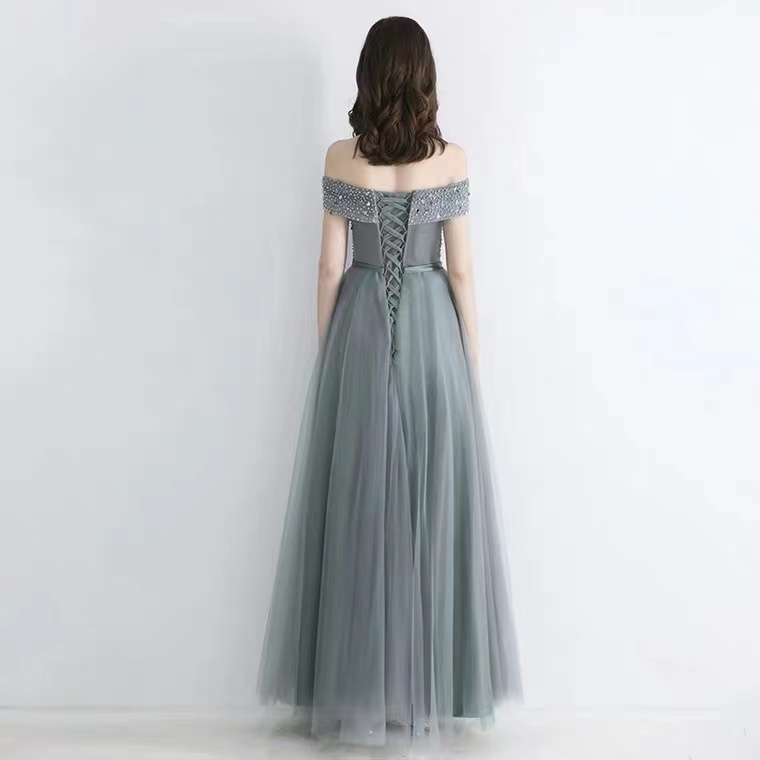 Smog Blue Party Evening Dress, Birthday Party, Dress,beaded Elegant ...