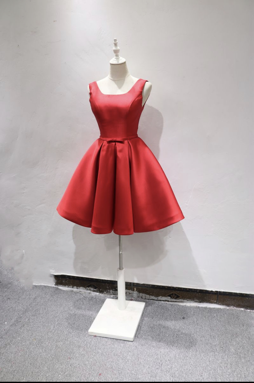 Red Homcoming Dress, Backless Satin Dress, Sleeveless Bouffant Dress ...
