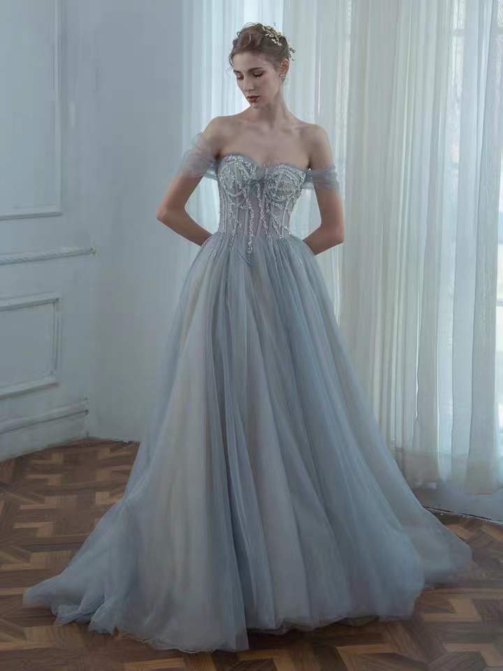 Off Shoulder Prom Dress,textured Tulle Evening Dress,custom Made on Luulla