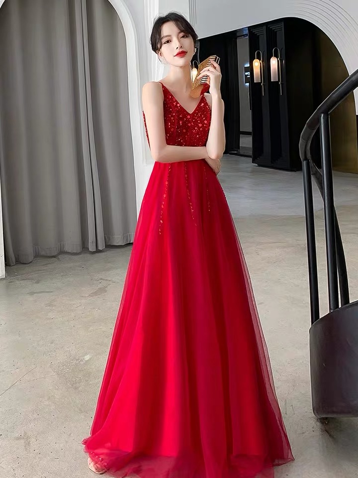 Long Red Dress, Spaghetti Strap Beaded Evening Gown,custom Made on Luulla
