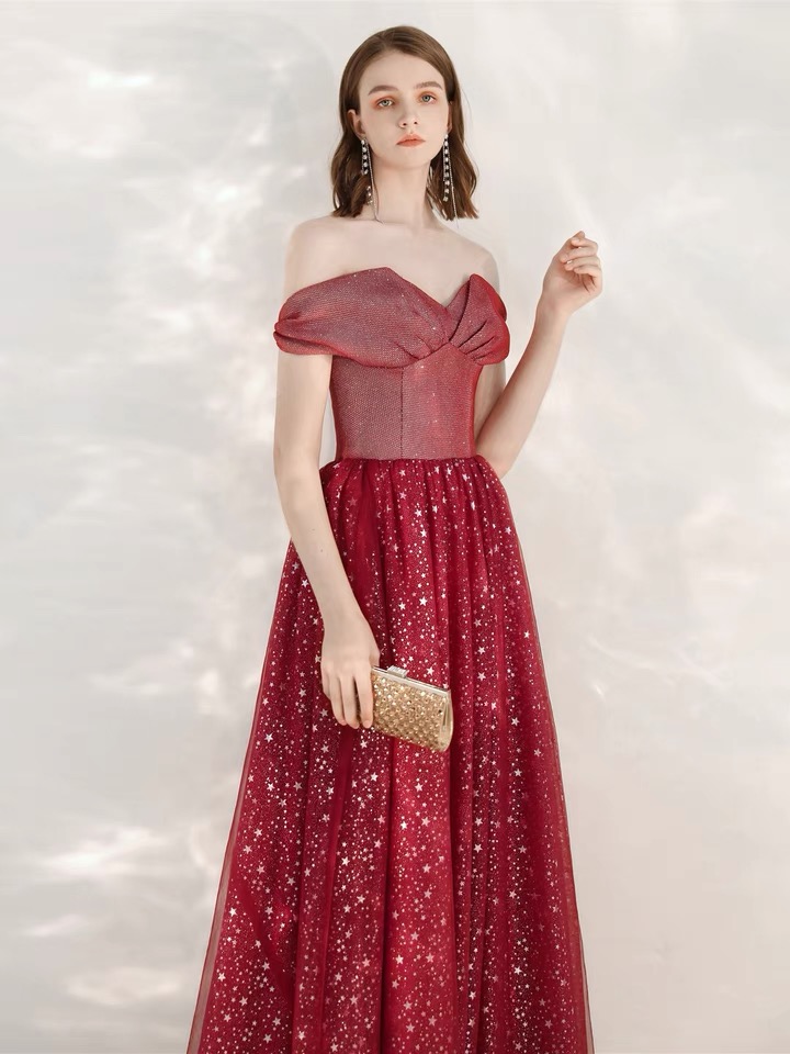 Red Prom Dress, Simple And Generous Party Dress, Strapless Temperament ...