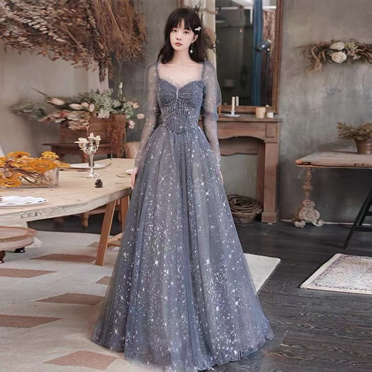 Starry Evening Dress, Temperament Dress, Long Sleeve Princess Party ...