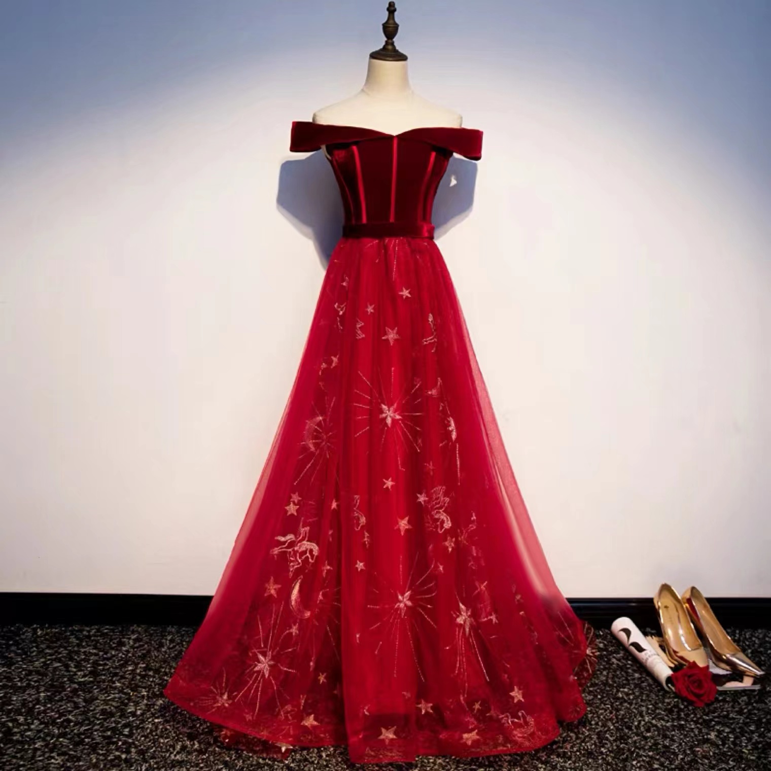 Long Princess Train Prom Dress, Off-shoulder Party Evening Dress,custom ...