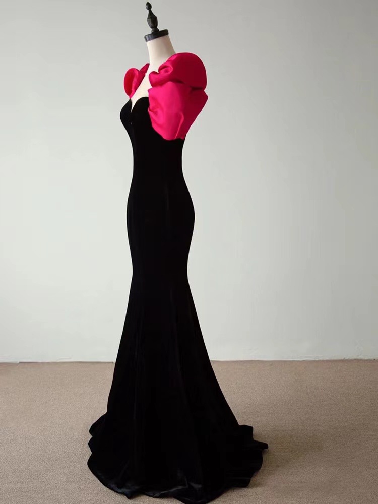 Extravagant Prom Dress,v-neck Evening Dress,black Mermaid Dress,custom ...