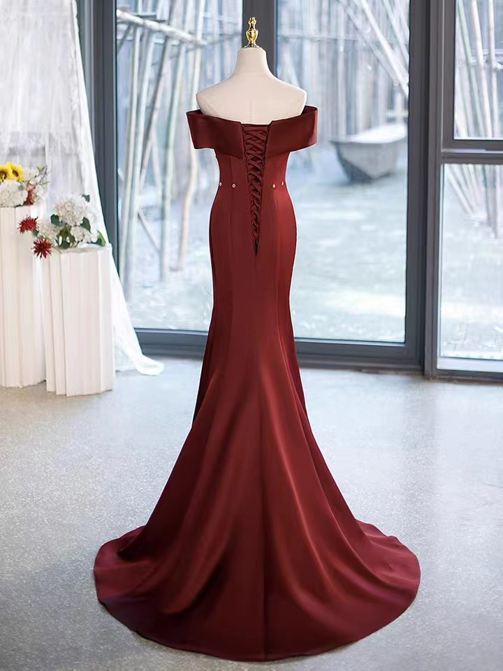 Red Prom Dress, Elegant Bridal Dress,,off Shoulder Evening Dress,satin ...