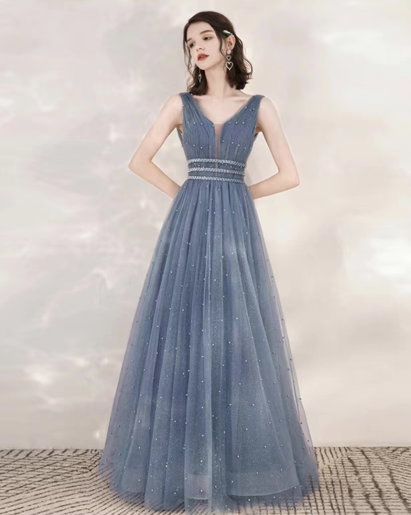 Temperament Blue Pomp Dress, V-neck Prom Dress,fairy Evening Dress ...
