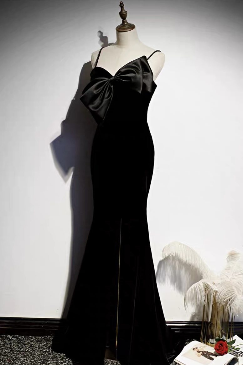 Spaghetti Strap Dress, Temperament Socialite Mermaid Dress, Black Split ...