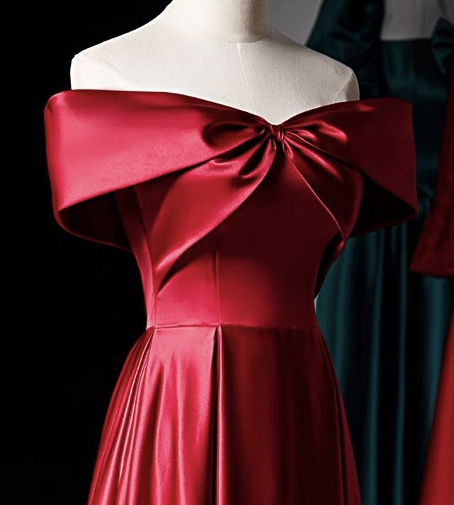 Red Evening Dress, Charming Party Dress, Off-shoulder Satin Prom Dress ...