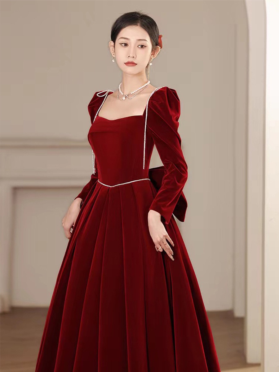 Velvet Prom Dress,red Prom Gown, Princess Evening Gown, Charming ...