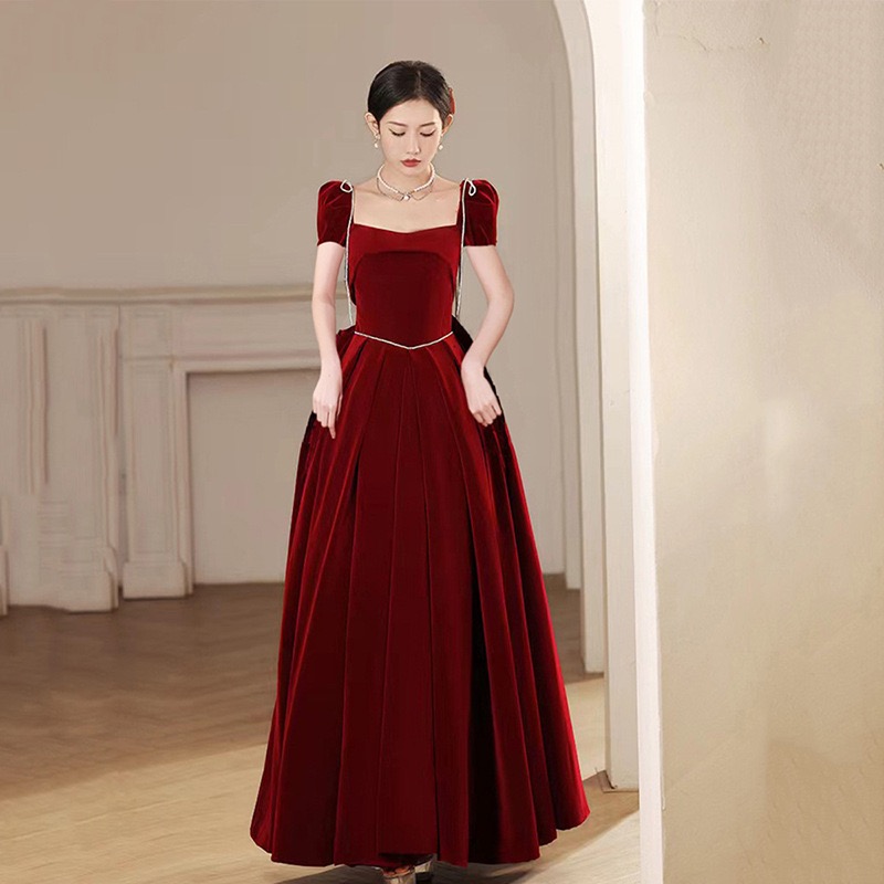 Velvet Prom Dress,red Prom Gown, Princess Evening Gown, Charming ...