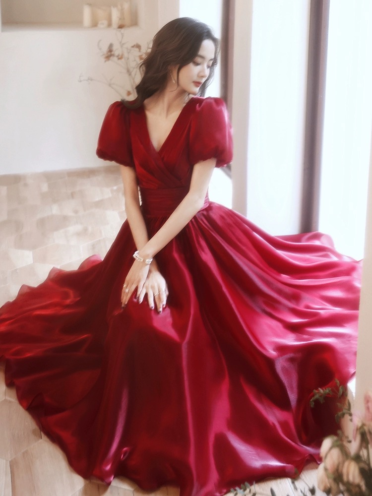Red Evening Gown, Sweet Homecoming Dress,v-neck Prom Dress,cute Midi ...