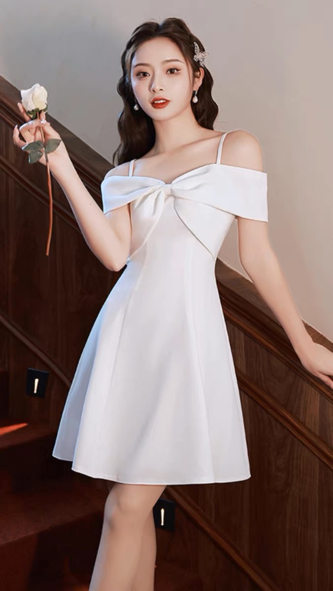 Off Shoulder Homecoming Dress White Party Dress Cute Graduation Dress ...