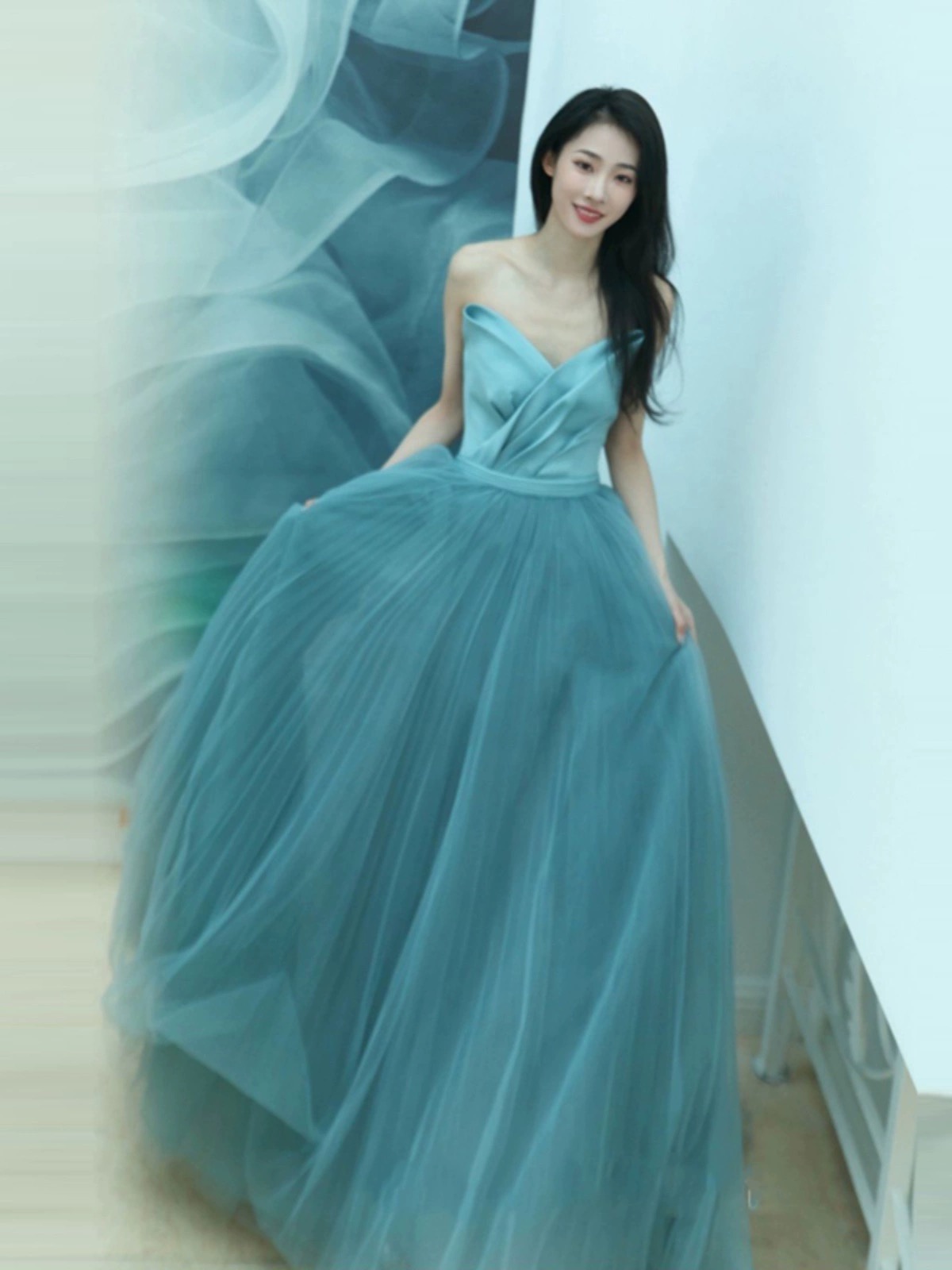 Strapless Blur Prom Dress, Bright Evening Dress, Chic Blue Party Dress ...