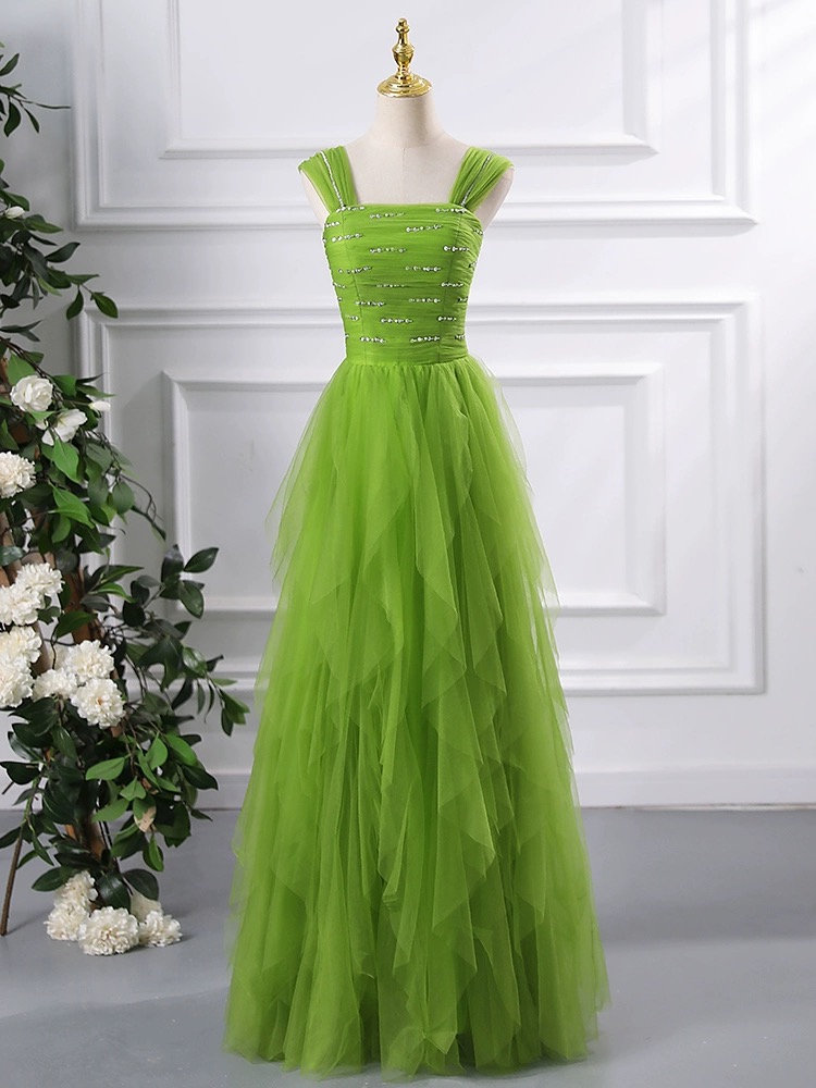 Fresh Party Dress, Spaghetti Strap Prom Dress, Fairy Green Tulle ...