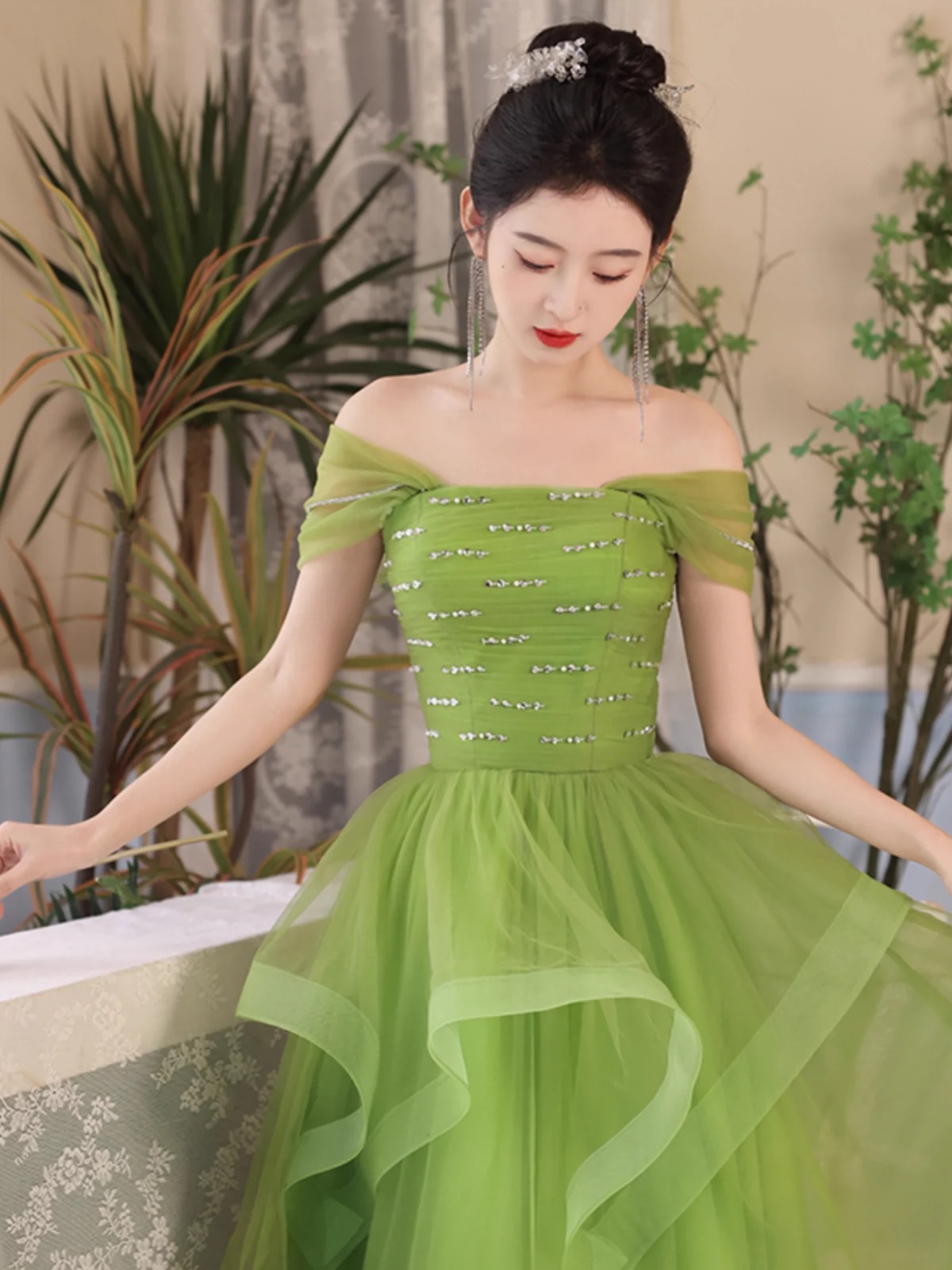Fresh Party Dress,off Shoulder Homecoming Dress, Fairy Green Tulle ...