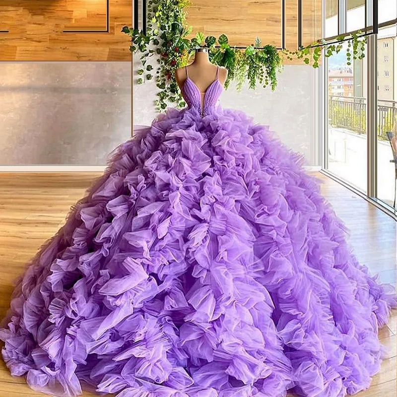 Elegant Lavender Ruffled Ball Gown For Prom on Luulla