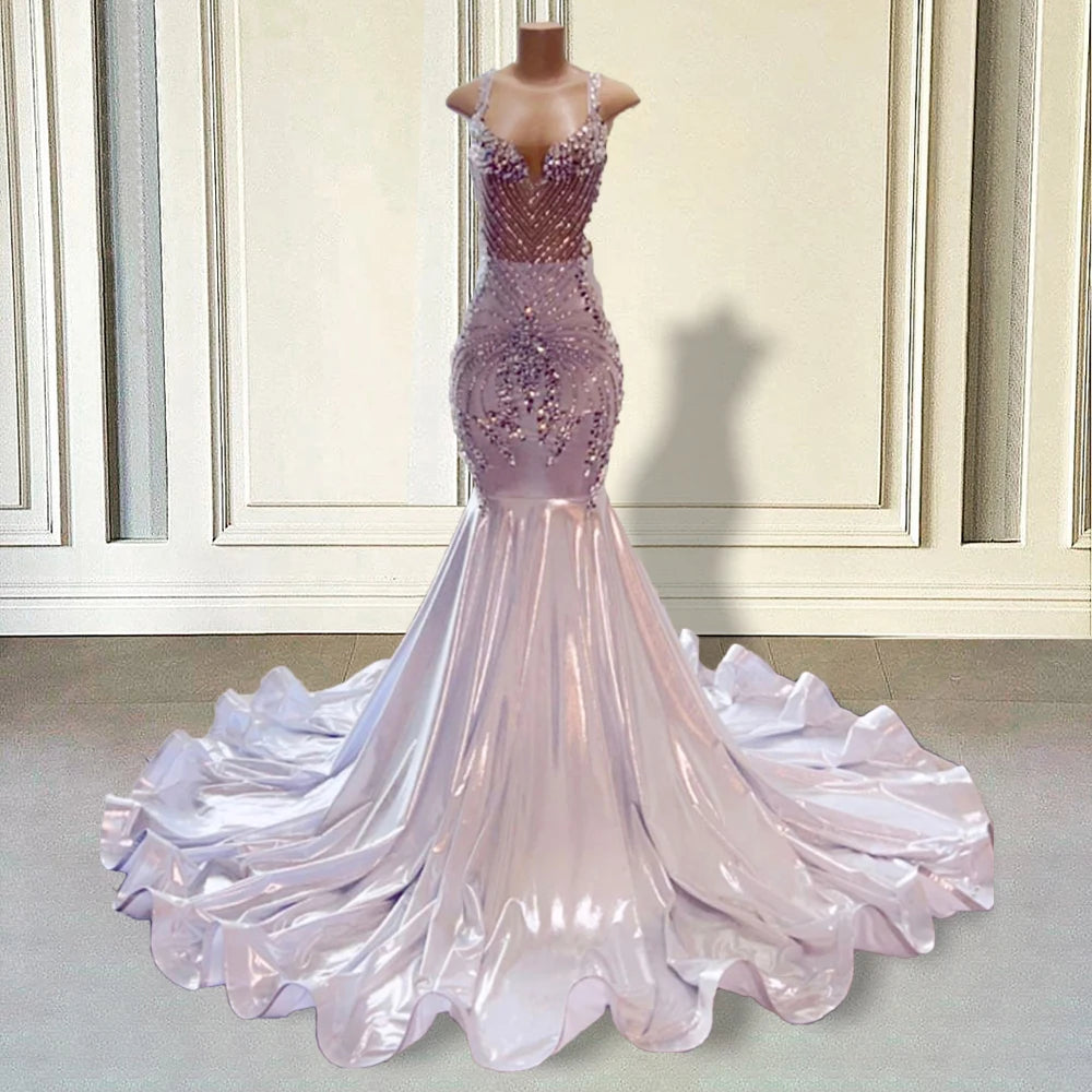 Elegant Lavender Beaded Satin Mermaid Gown on Luulla