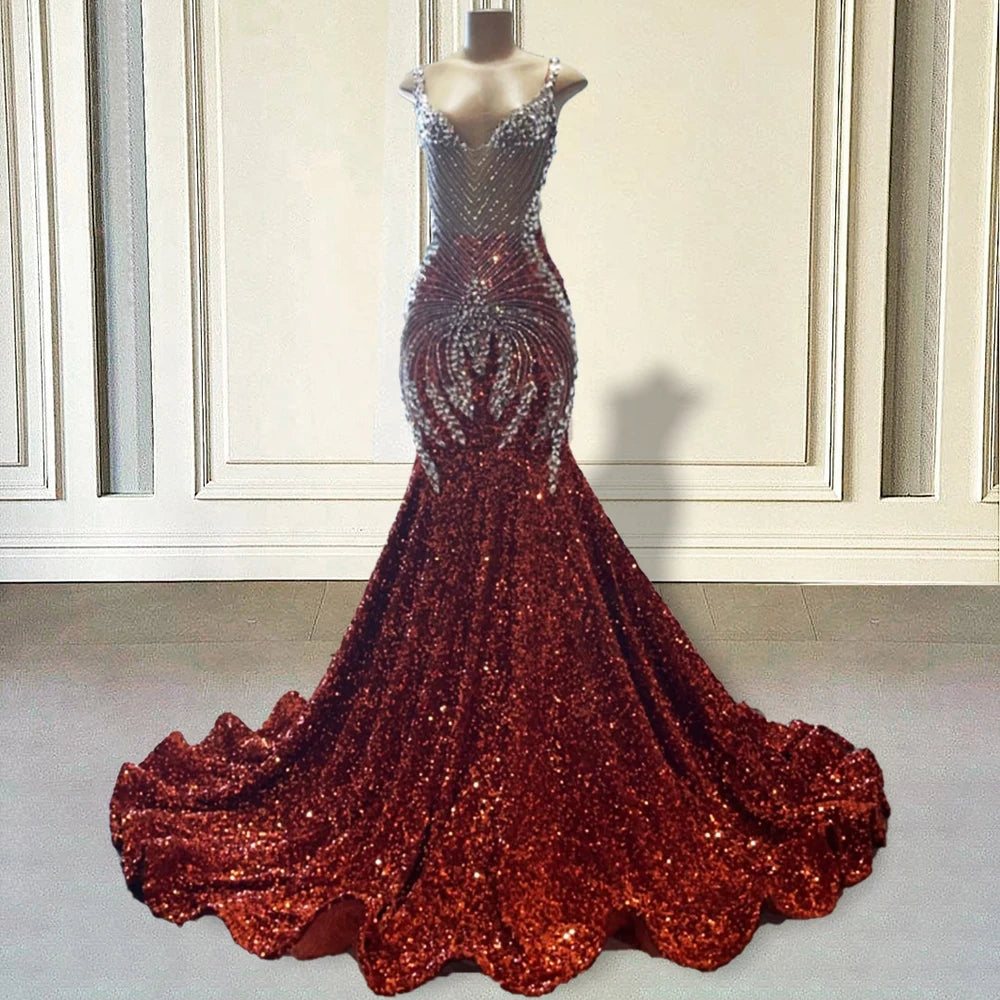 Elegant Sequined Mermaid Gown With Beaded Design on Luulla