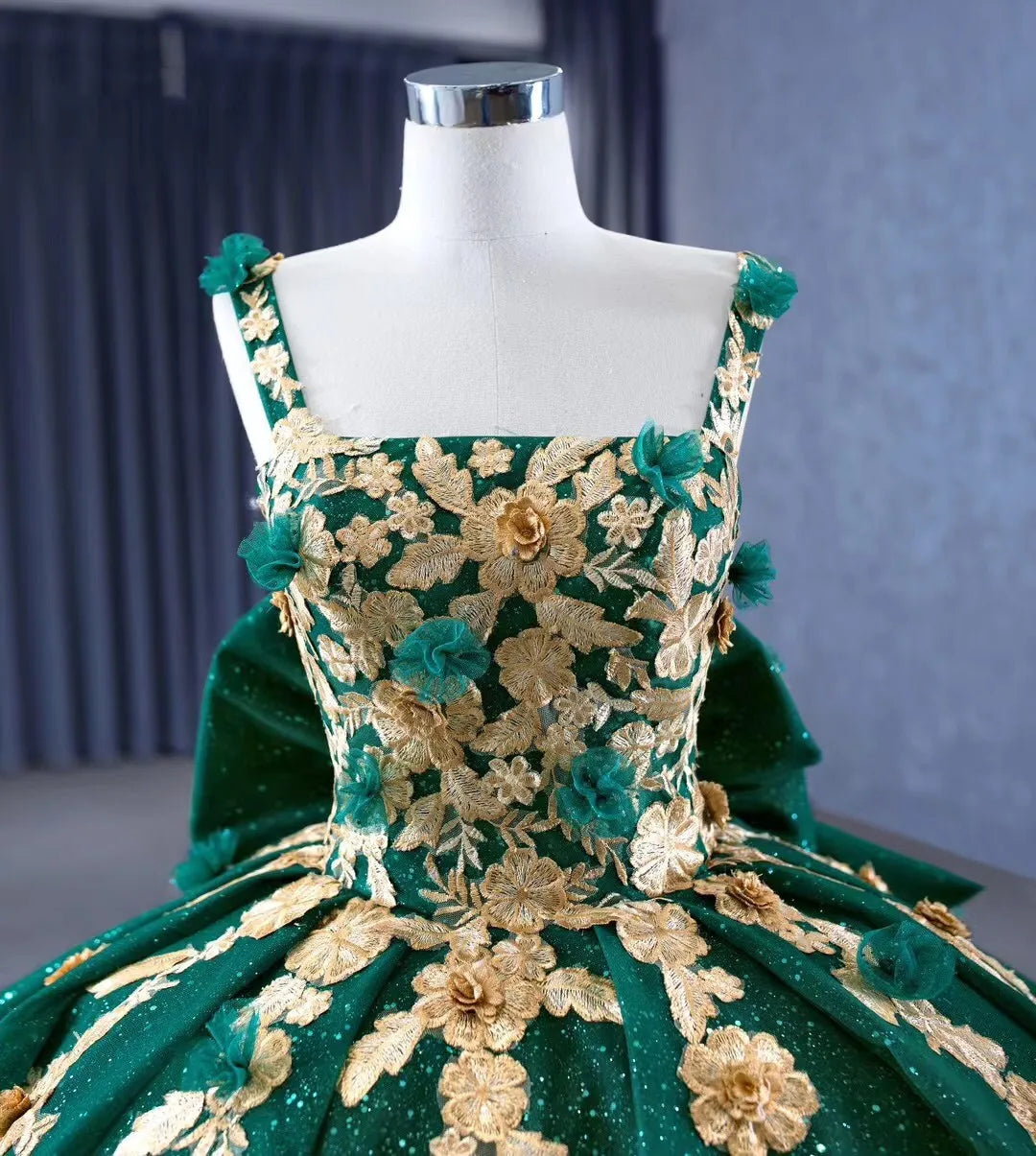 Elegant Emerald Green Floral Embroidered Ball Gown on Luulla