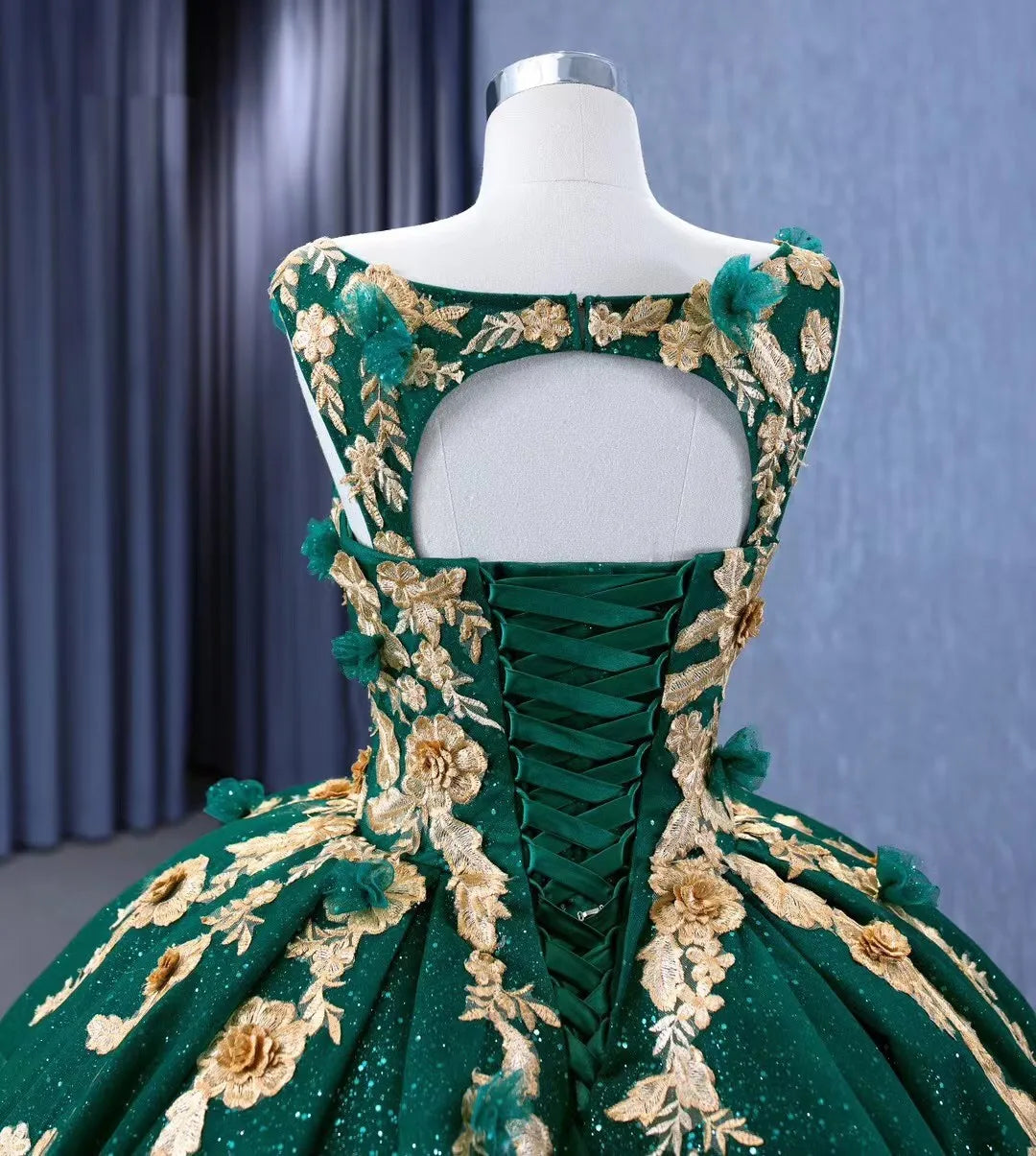 Elegant Emerald Green Floral Embroidered Ball Gown on Luulla