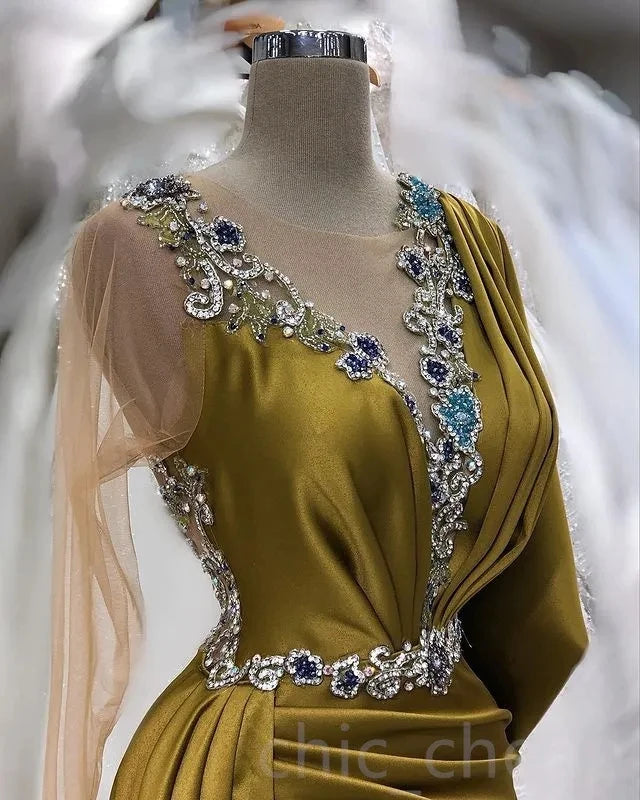 Elegant Gold Gown With Intricate Beaded Detailing on Luulla