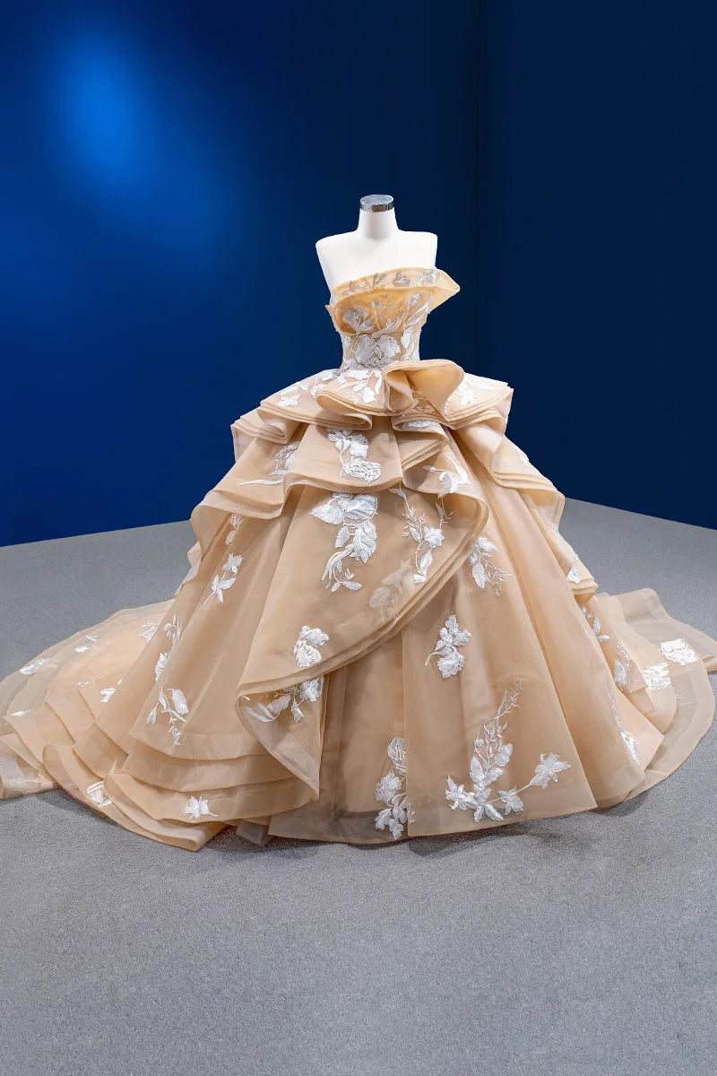 Elegant Beige Ball Gown With Floral Embroidery on Luulla