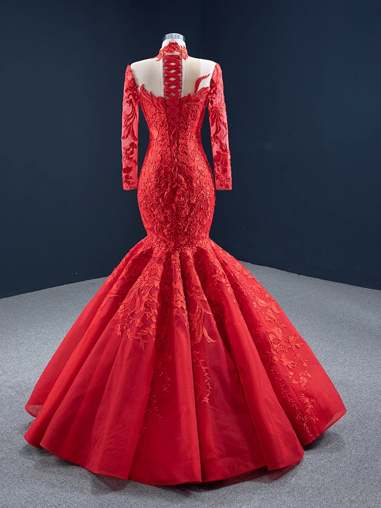 Elegant Red Lace Mermaid Evening Gown on Luulla