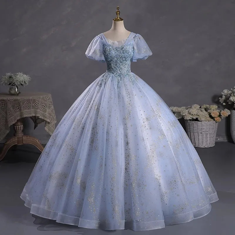 Elegant Light Blue Sparkling Princess Dress For Girls on Luulla