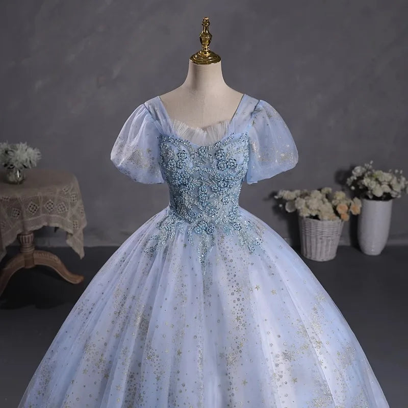Elegant Light Blue Sparkling Princess Dress For Girls on Luulla