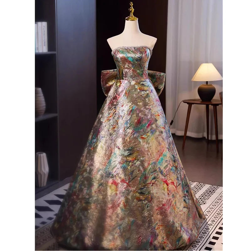Elegant Multi-colored Strapless Evening Ball Gown on Luulla