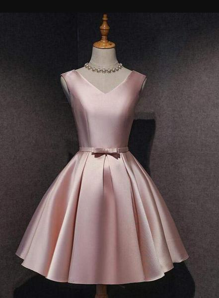 Pink Short Simple Party Dress , V-neck Pink Prom Dress on Luulla