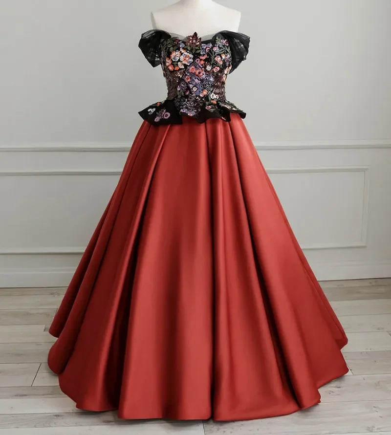 Floral Embroidered Bodice Red Ball Gown Dress on Luulla
