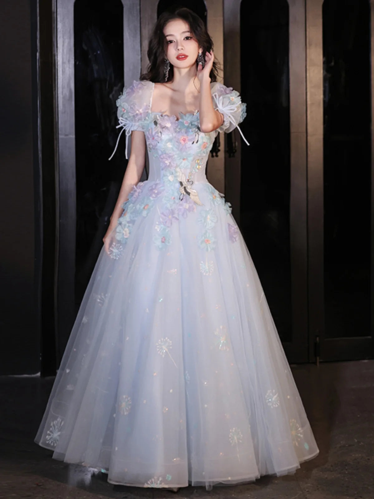 Floral Lace Fairy-tale Gown With Puff Sleeves on Luulla