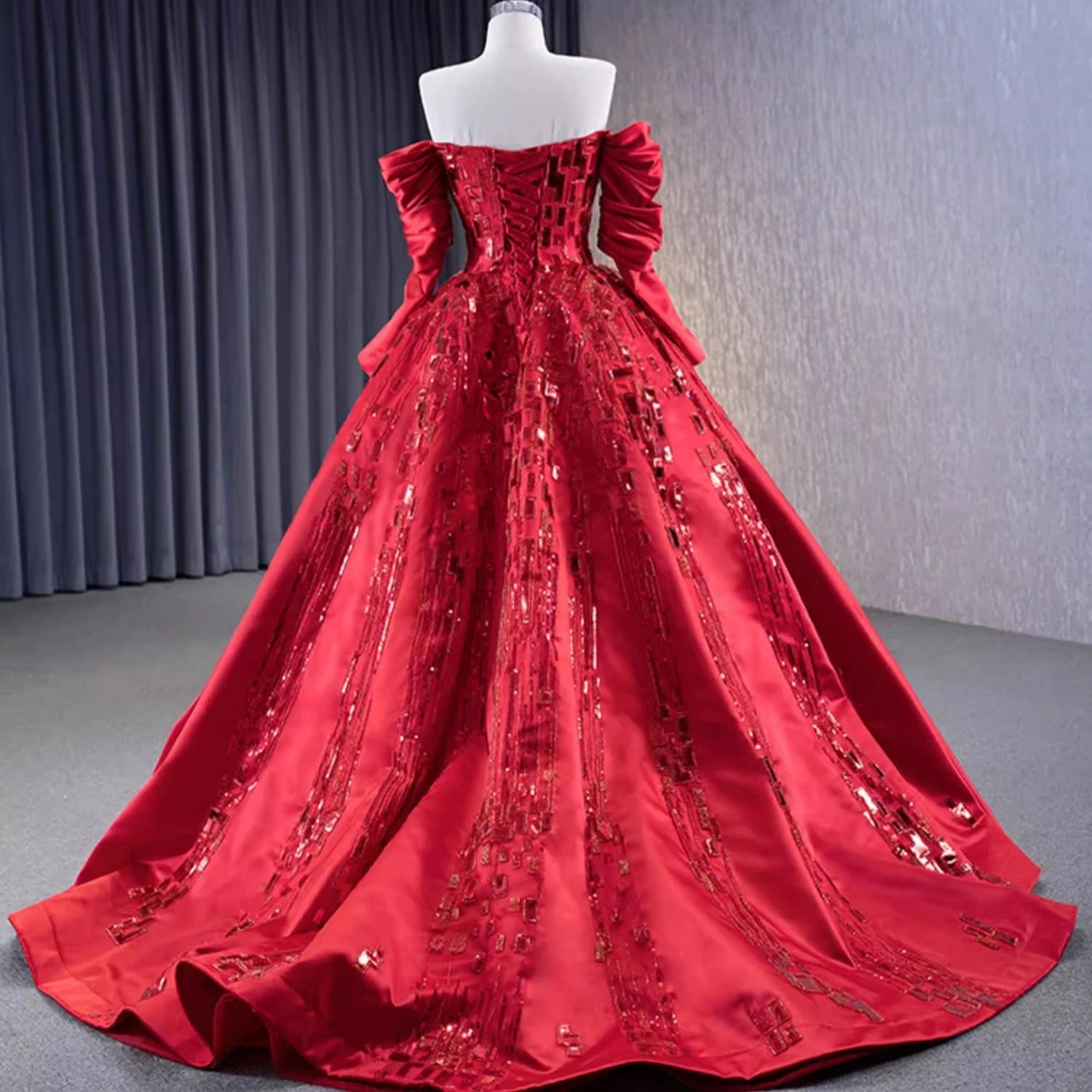Stunning Red Sequin Ball Gown With Train on Luulla