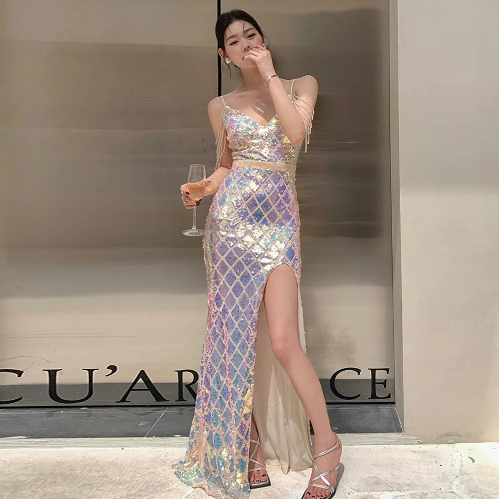 Dsp Luxury Sparkle Prom Dresses With Beads Women's Strap Formal Dress ...