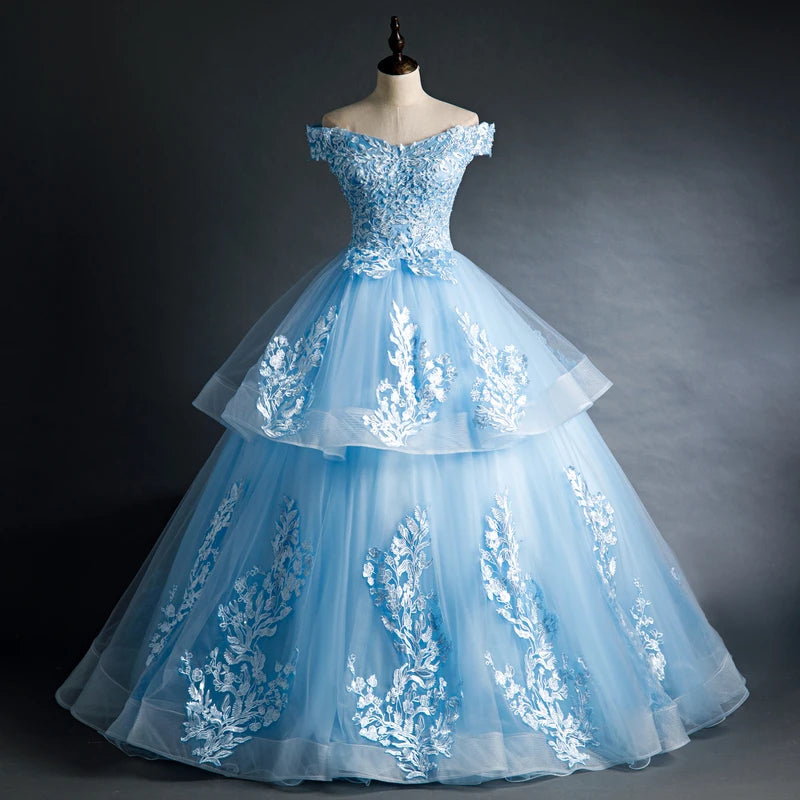 Off-shoulder Layered Floral Applique Ball Gown on Luulla