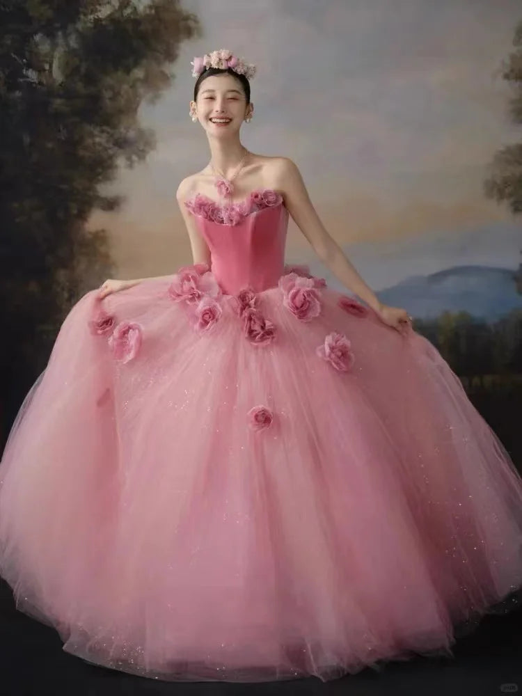 Stunning Pink Floral Ball Gown For Events on Luulla