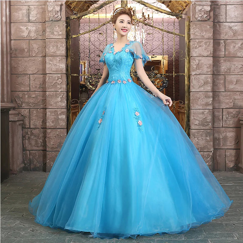 Stunning Blue Ball Gown With Floral Details on Luulla