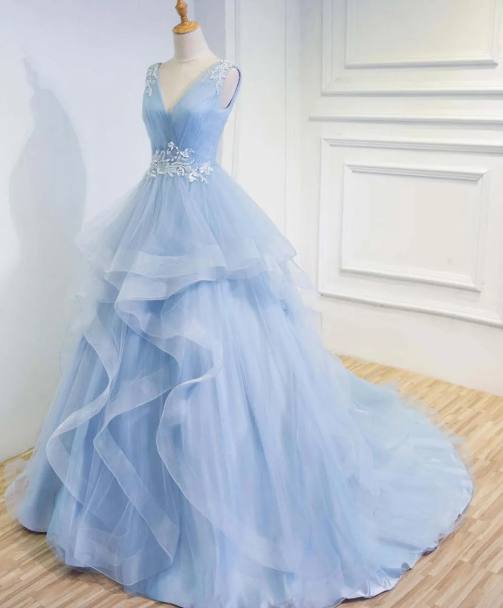 Stunning Blue Tulle Ball Gown With Embroidery on Luulla