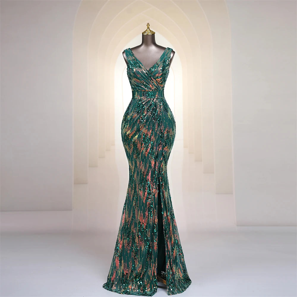 Stunning Red Sleeveless Sequin Gown With Draped on Luulla