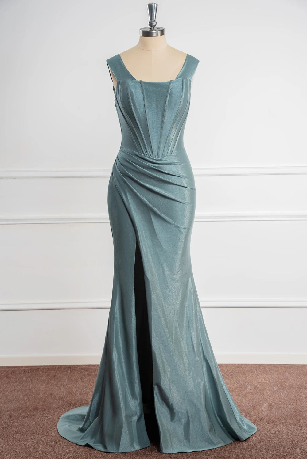 Stunning Ruched Satin Evening Gown With Slit on Luulla